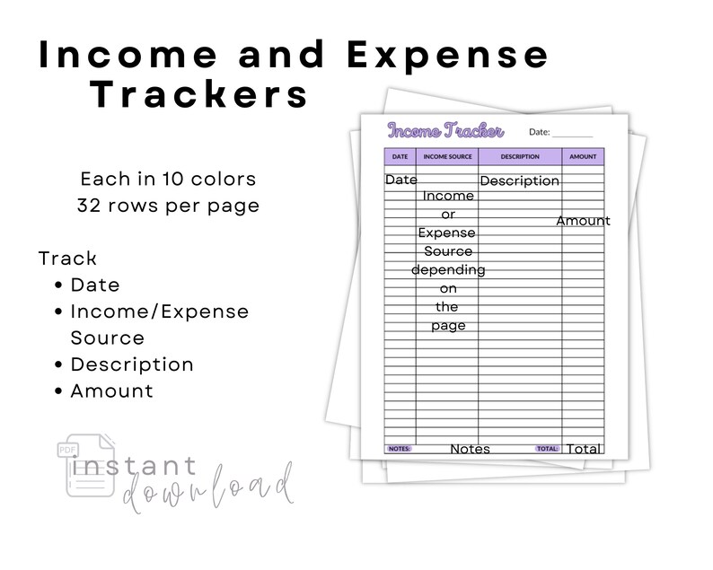 Income and Expense Trackers, Printable, Expense Tracker, Income Tracker ...