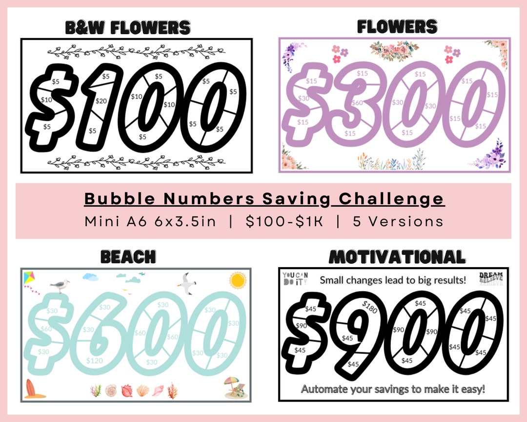 Bubble Numbers Mini A6 Savings Challenge Trackers, Savings Challenge ...