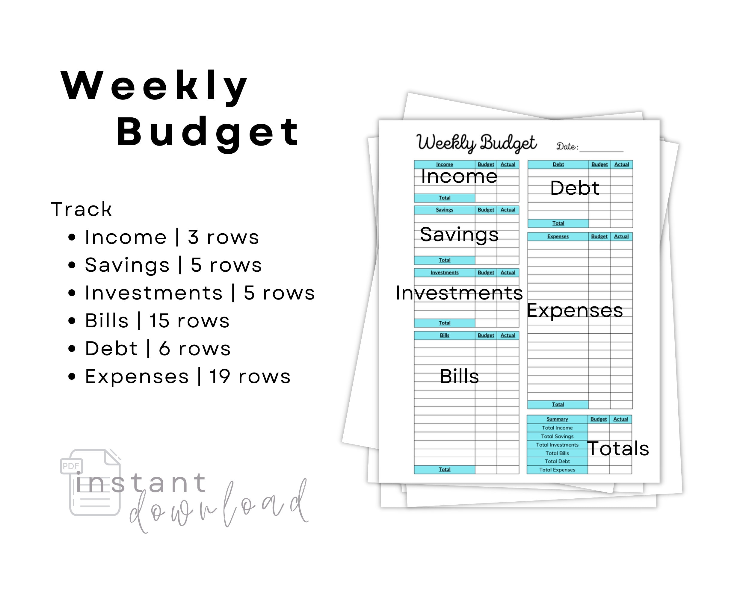 Weekly Budget Planner: Printable PDF Template (A4, A5, US Letter ...