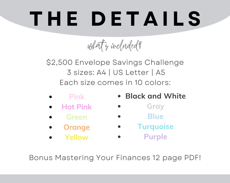 2500 Savings Challenge, 100 Envelope Saving Tracker, A4, A5, US Letter ...