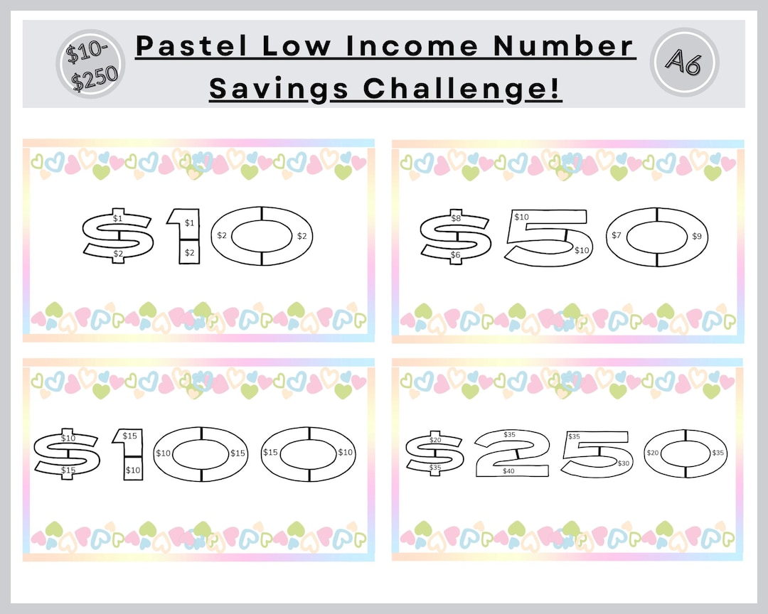 Low Income Pastel Bubble Numbers Mini A6 Savings Challenge, Save 100 ...
