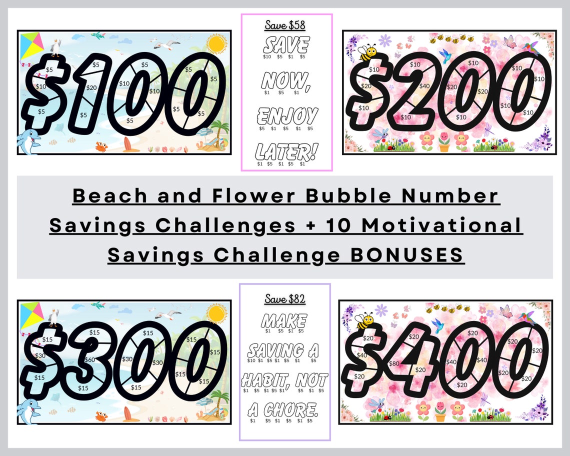 Bubble Numbers Savings Challenge Bundle, Money Saving Challenge A6 ...