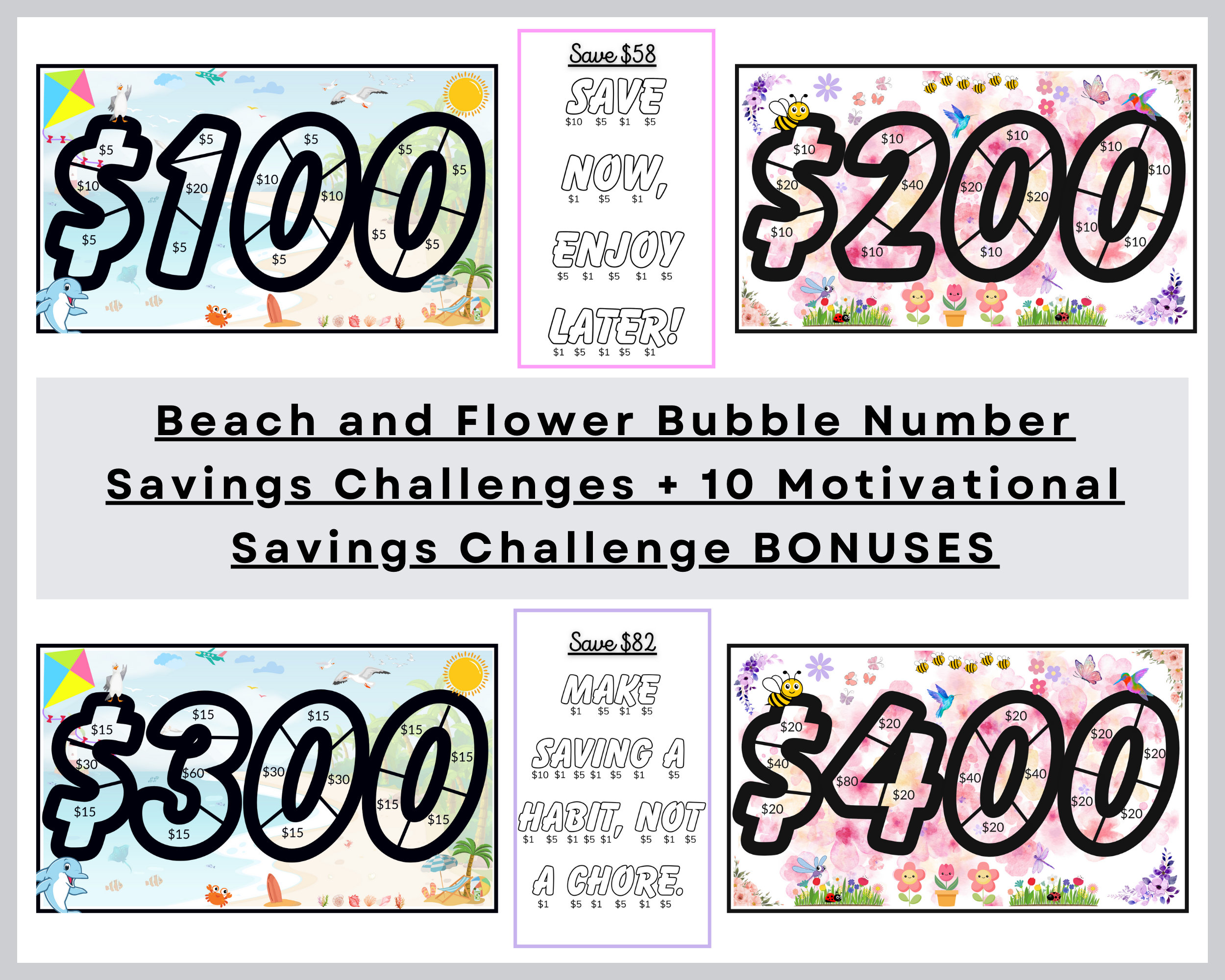 Bubble Numbers Savings Challenge Bundle, Money Saving Challenge A6 ...