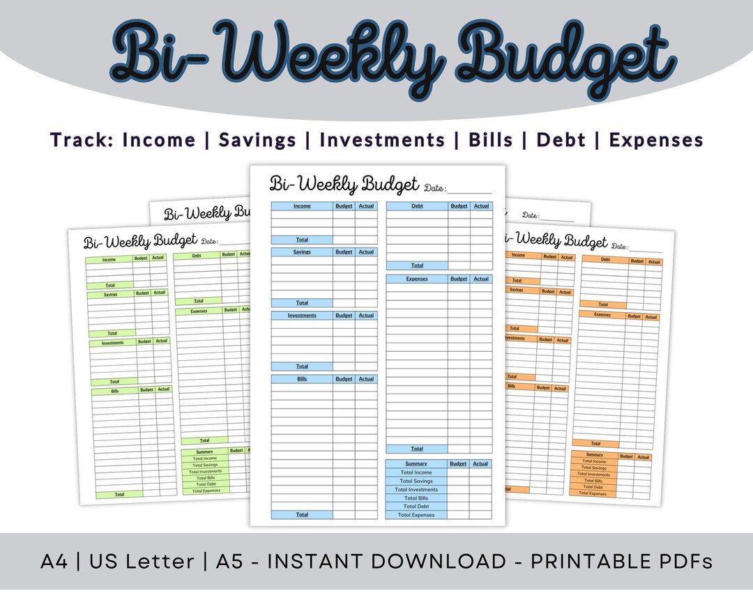 Bi-weekly Budget Printable, Bi-weekly Budget Planner, PDF Template ...