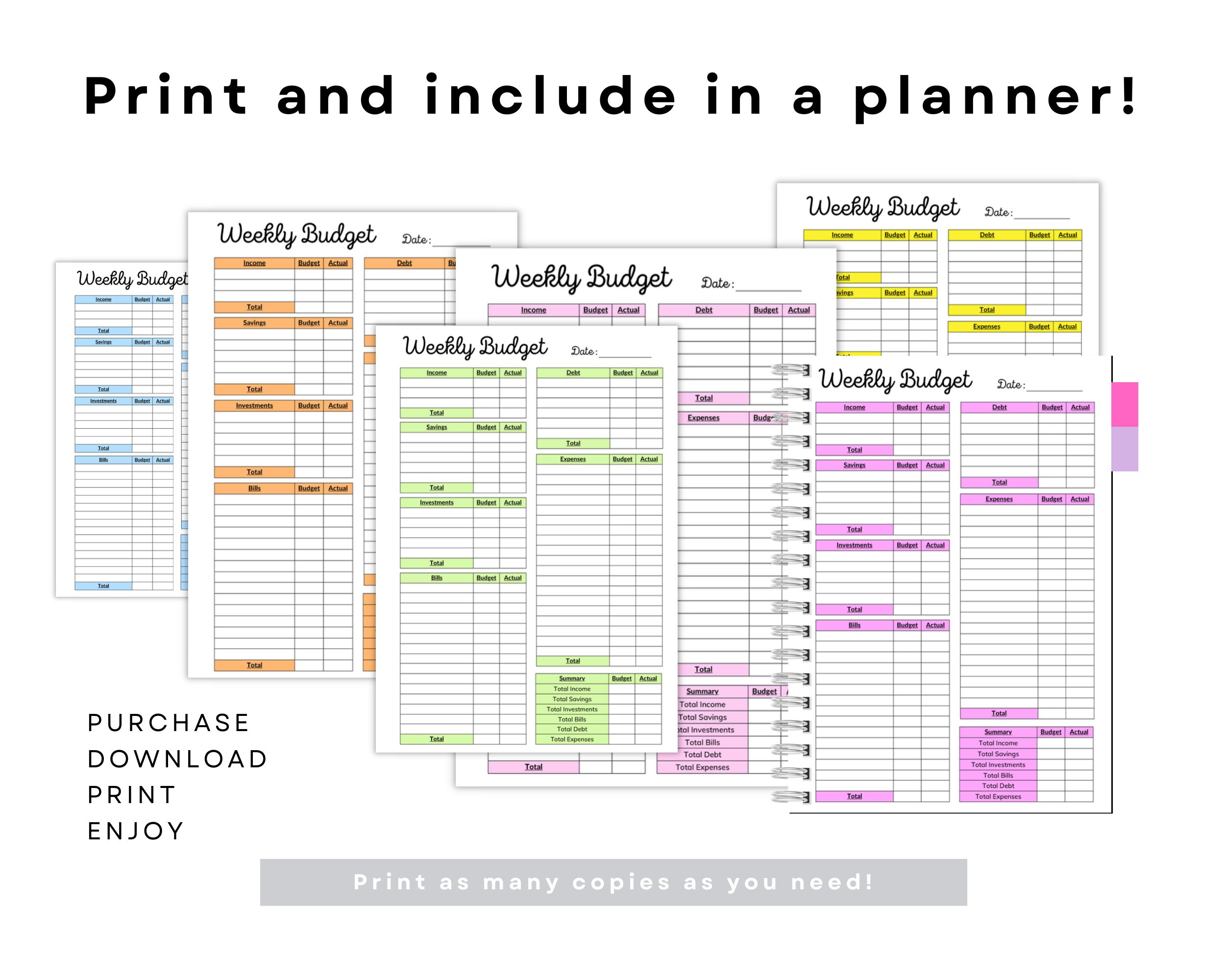 Weekly Budget Planner: Printable PDF Template (A4, A5, US Letter ...