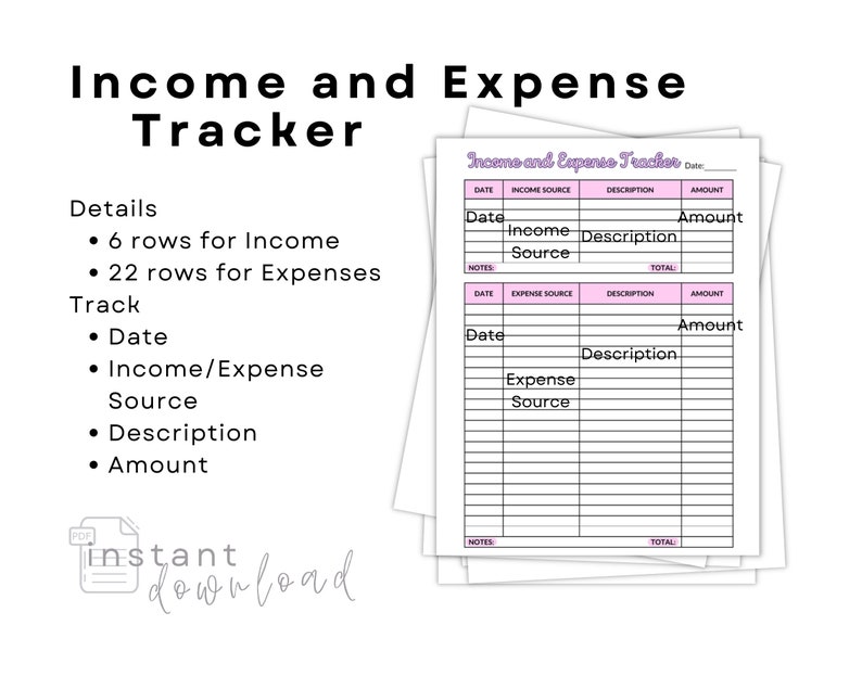Printable Income and Expense Tracker (A4, A5, US Letter, Digital ...
