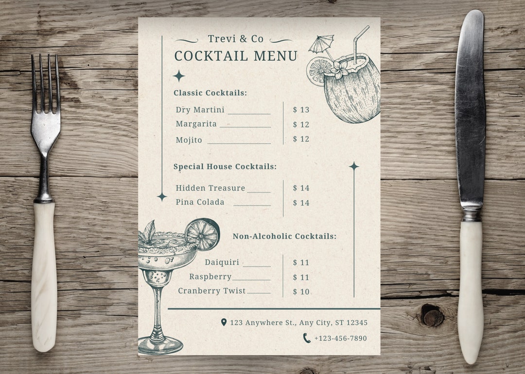 Editable Cocktail Menu Template, Wedding, Personal or Restaurant Use ...