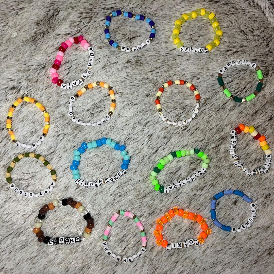 Coldplay Bracelet Set: Handmade Beaded Bracelets With Song Titles - Etsy