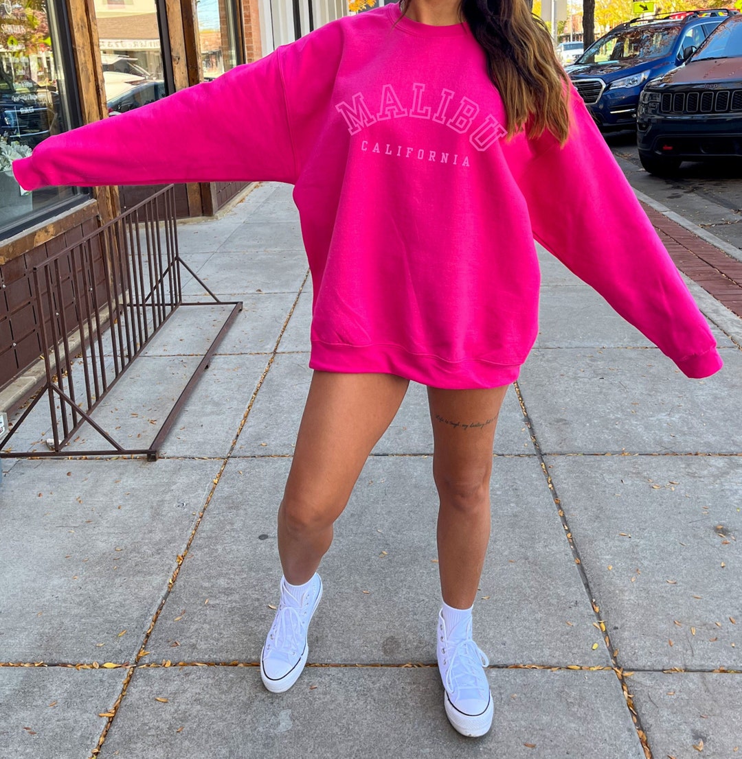 Hot Pink Sweatshirt Malibu Sweatshirt Beach Crewneck Beachy Crewneck ...