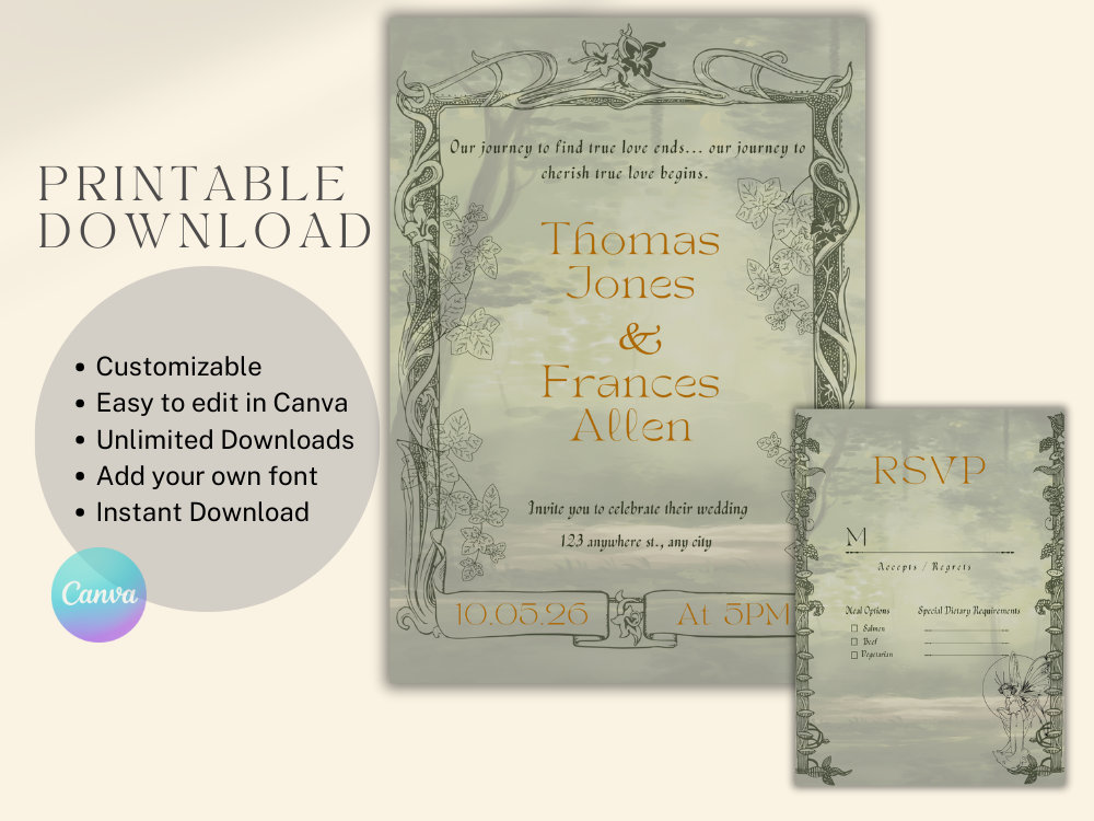 Fully Customizable LOTR Wedding Invitation, Fantasy Wedding Template ...