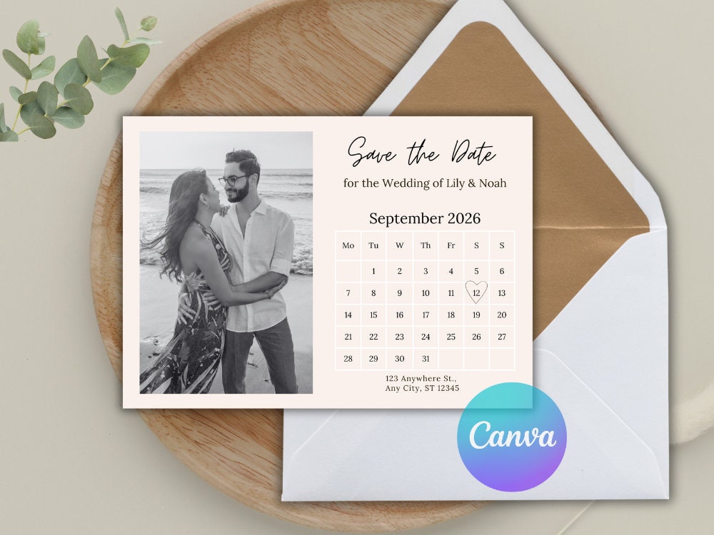 Photo Save the Date Calendar Template, Editable in Canva (digital ...