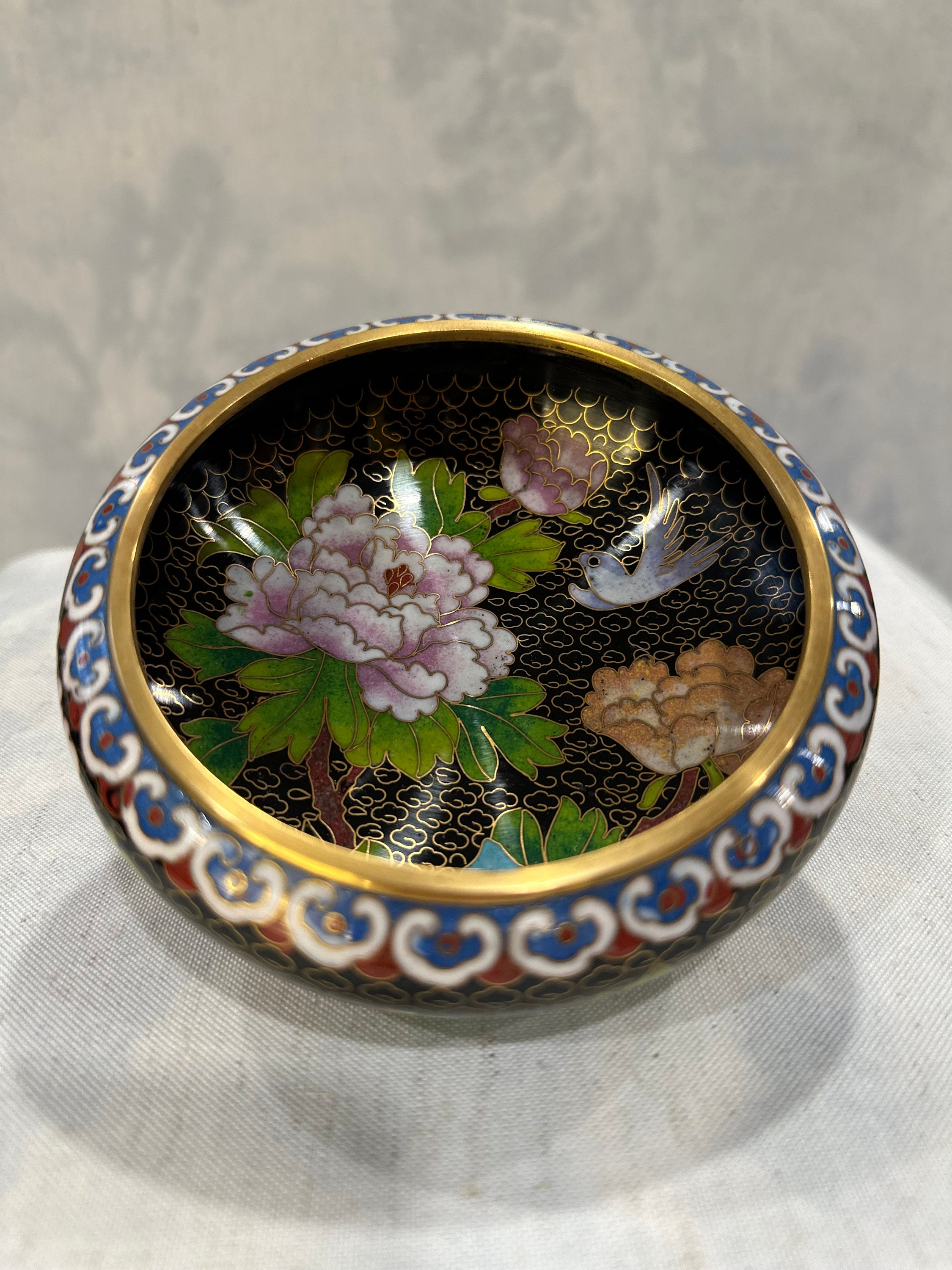 Beautiful Vintage Chinese Cloisonne Bowl With Hand Carved Wood Stand - Etsy