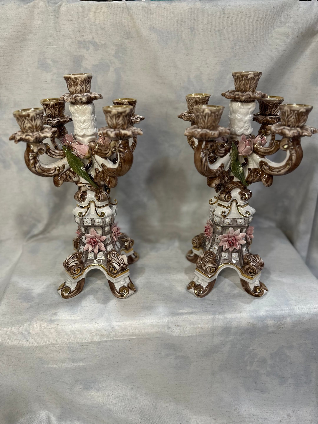 Very Rare Pair of Capodimonte Candelabra | Benrose Italy Candlestick ...