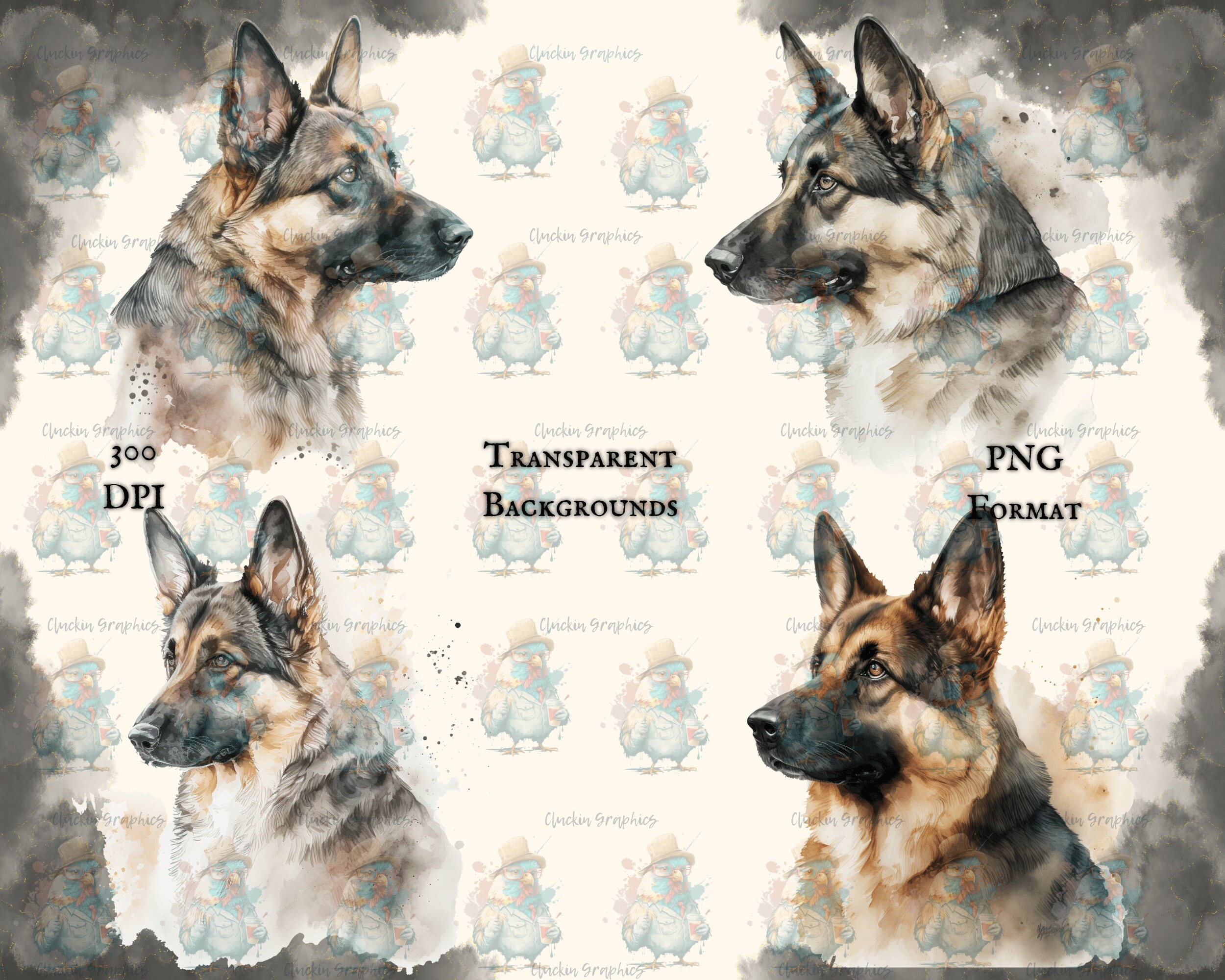 Watercolor German Shepherd Clipart - Dog Watercolor Clip Art, Digital ...