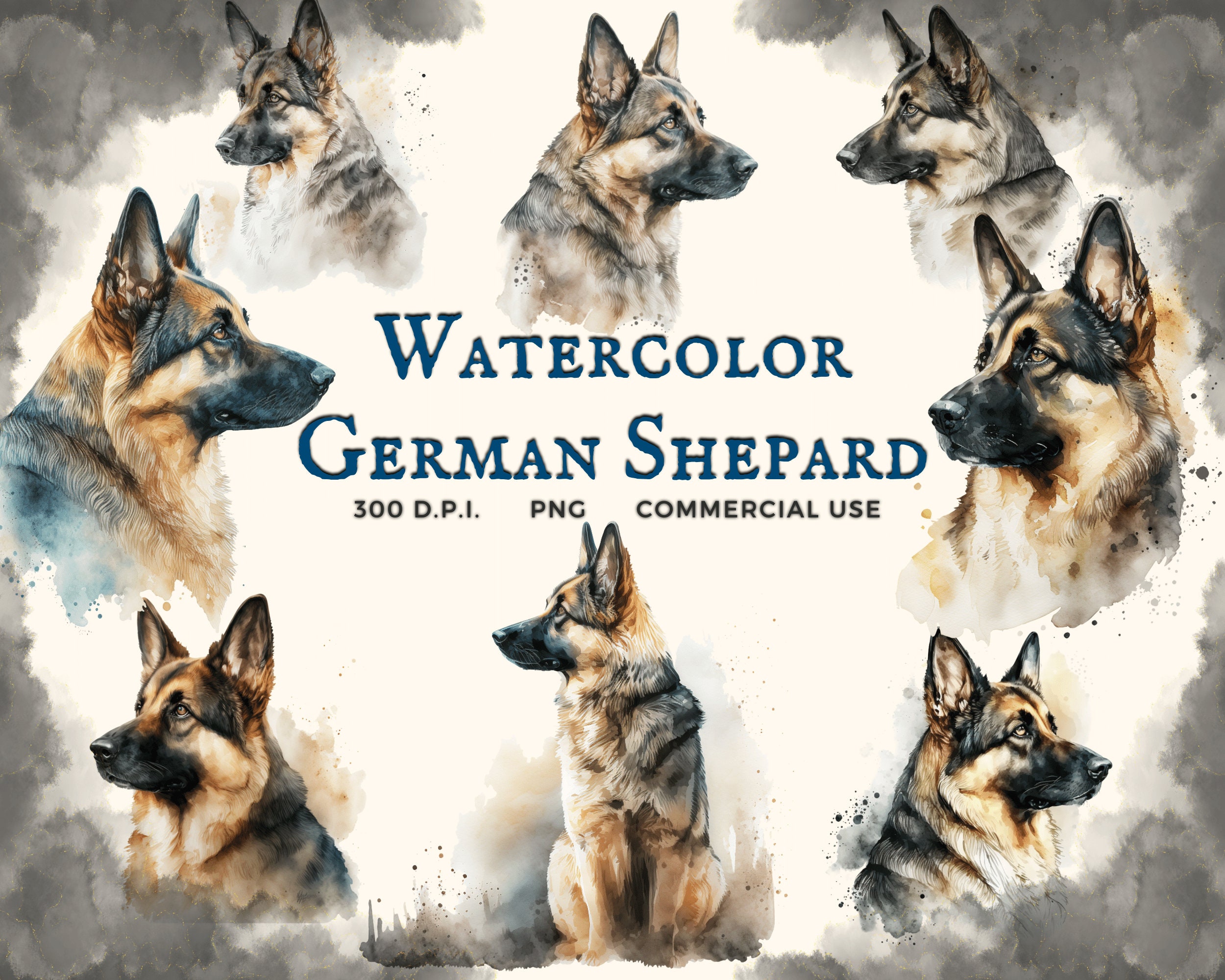 Watercolor German Shepherd Clipart - Dog Watercolor Clip Art, Digital ...