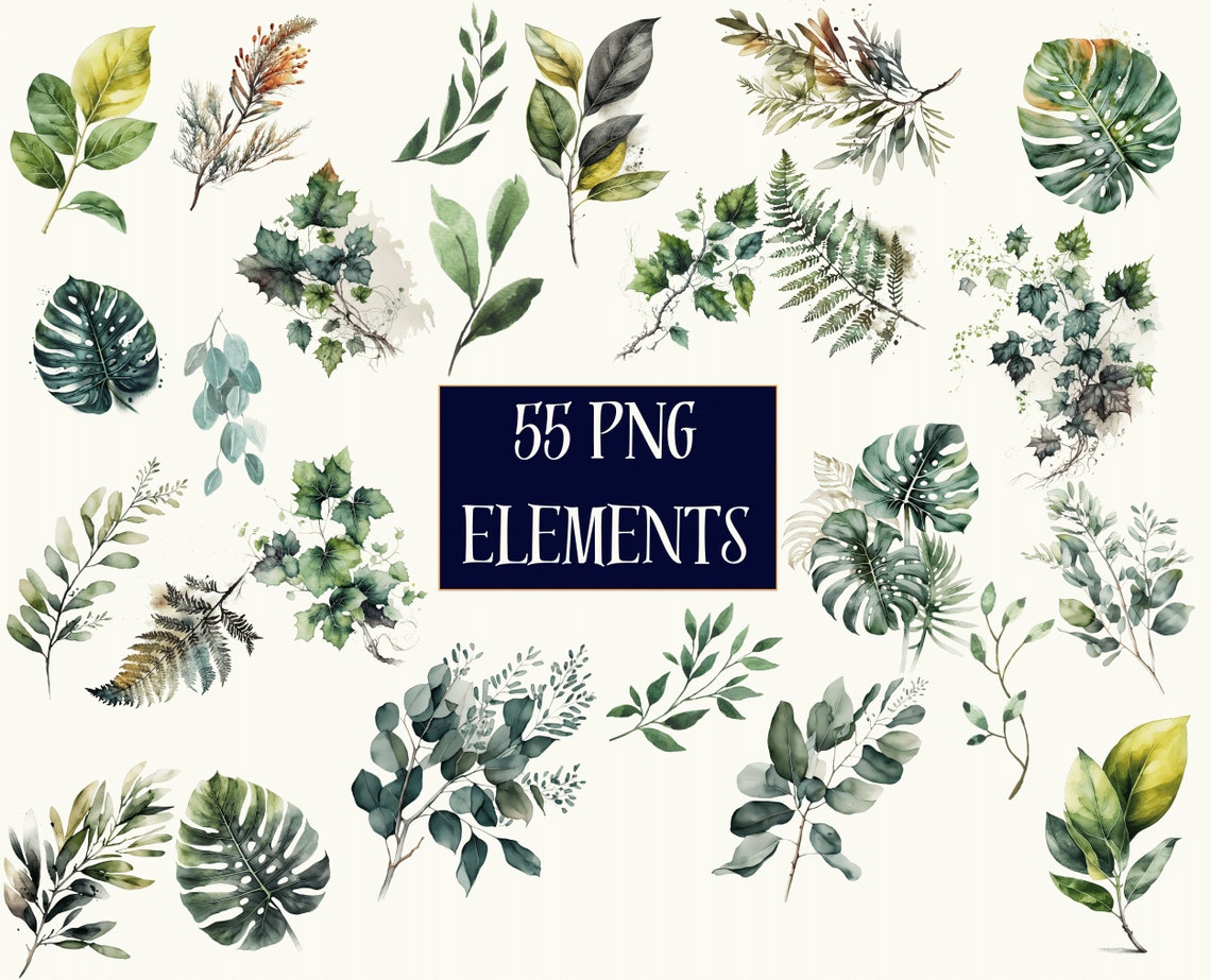 Watercolor Greenery Clipart Bundle Botanical Clipart 75 Commercial Use ...
