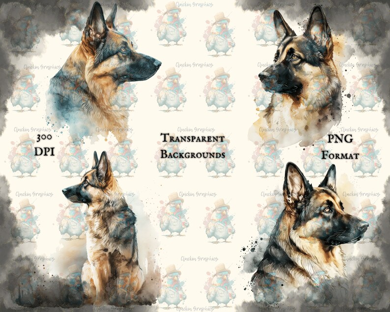 Watercolor German Shepherd Clipart - Dog Watercolor Clip Art, Digital ...