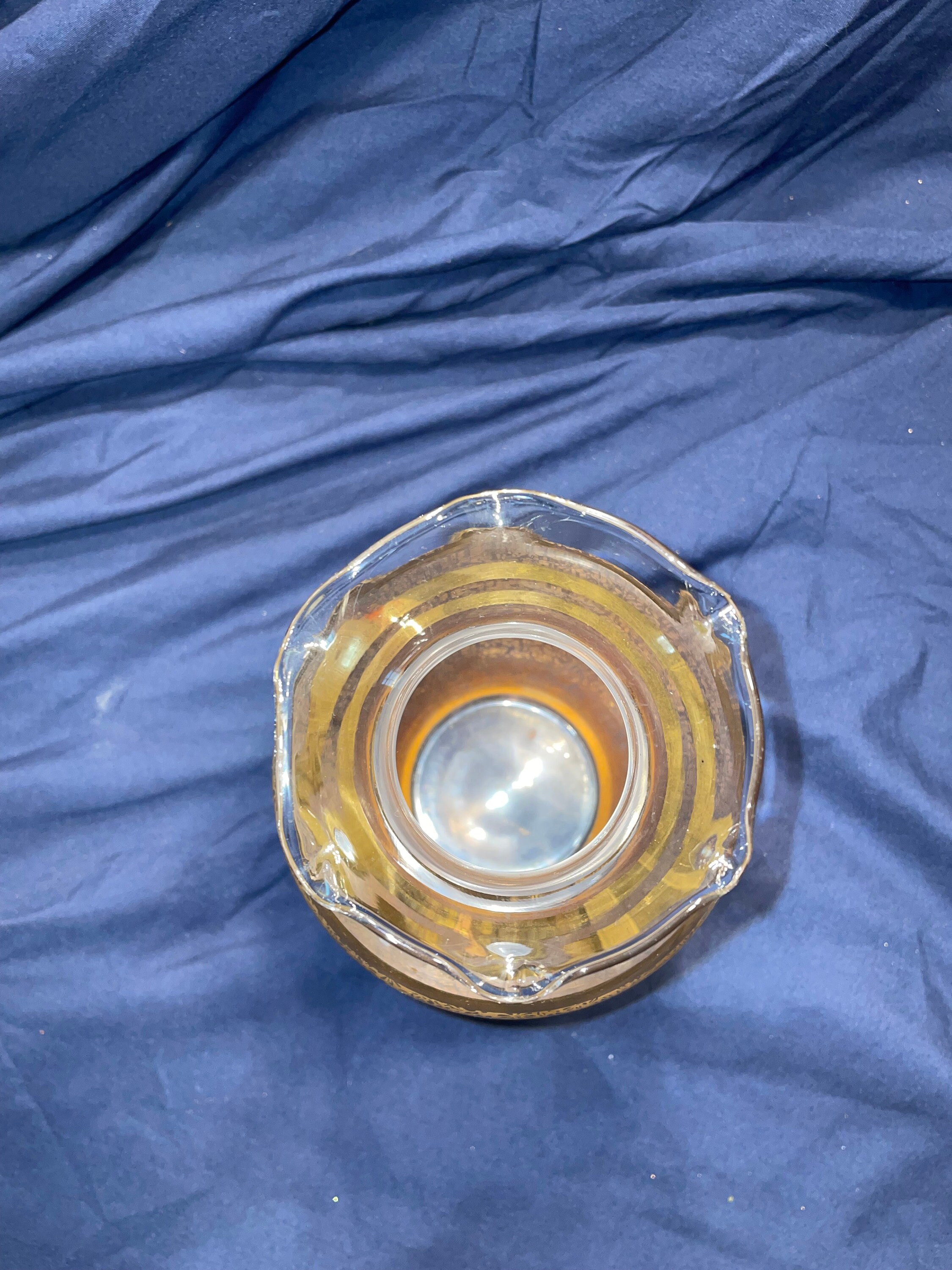 Vintage Ransgil Crystal Glass 22k Gold Floral Overlay Ruffled Vase 6 ...