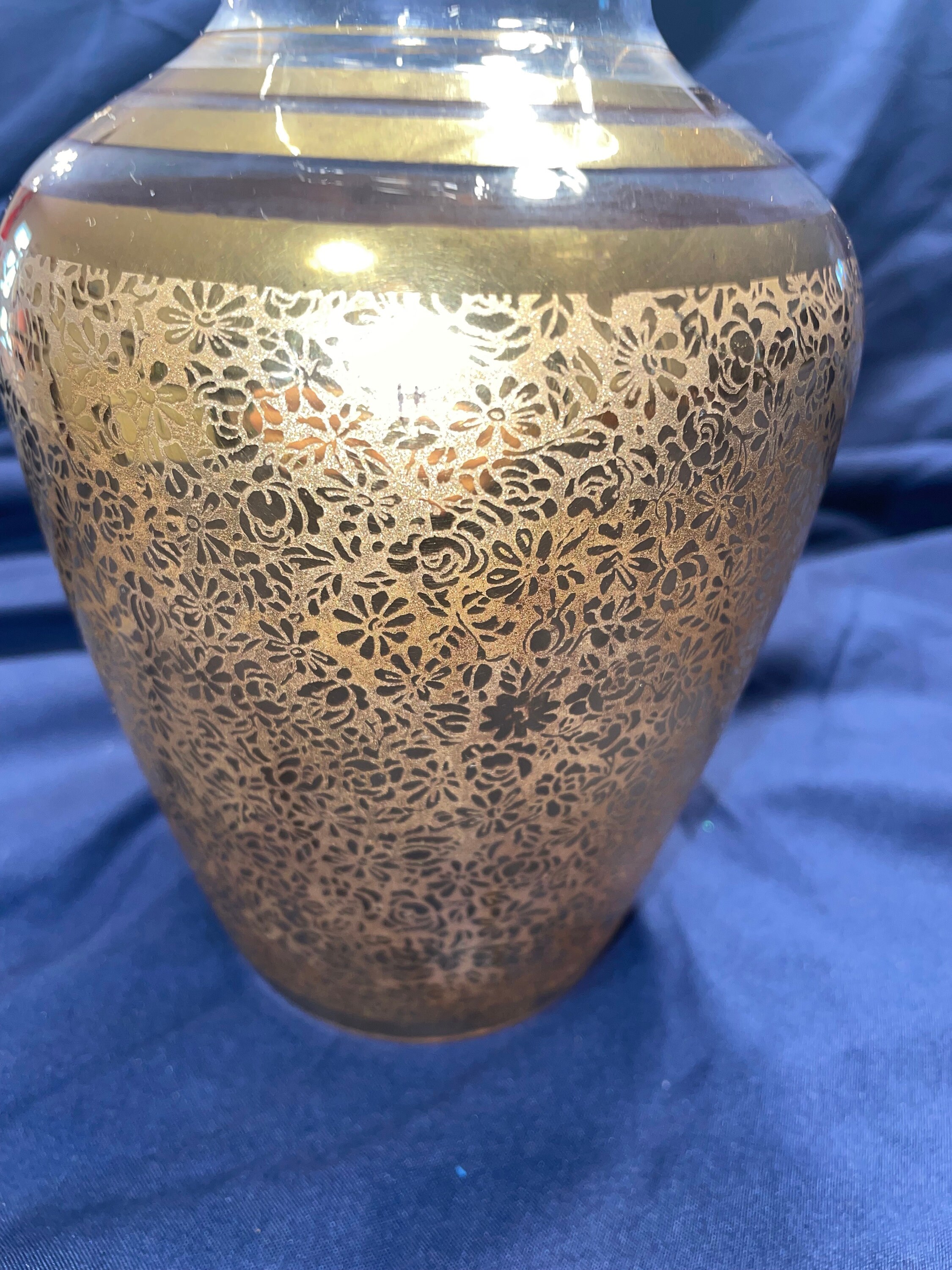 Vintage Ransgil Crystal Glass 22k Gold Floral Overlay Ruffled Vase 6 ...