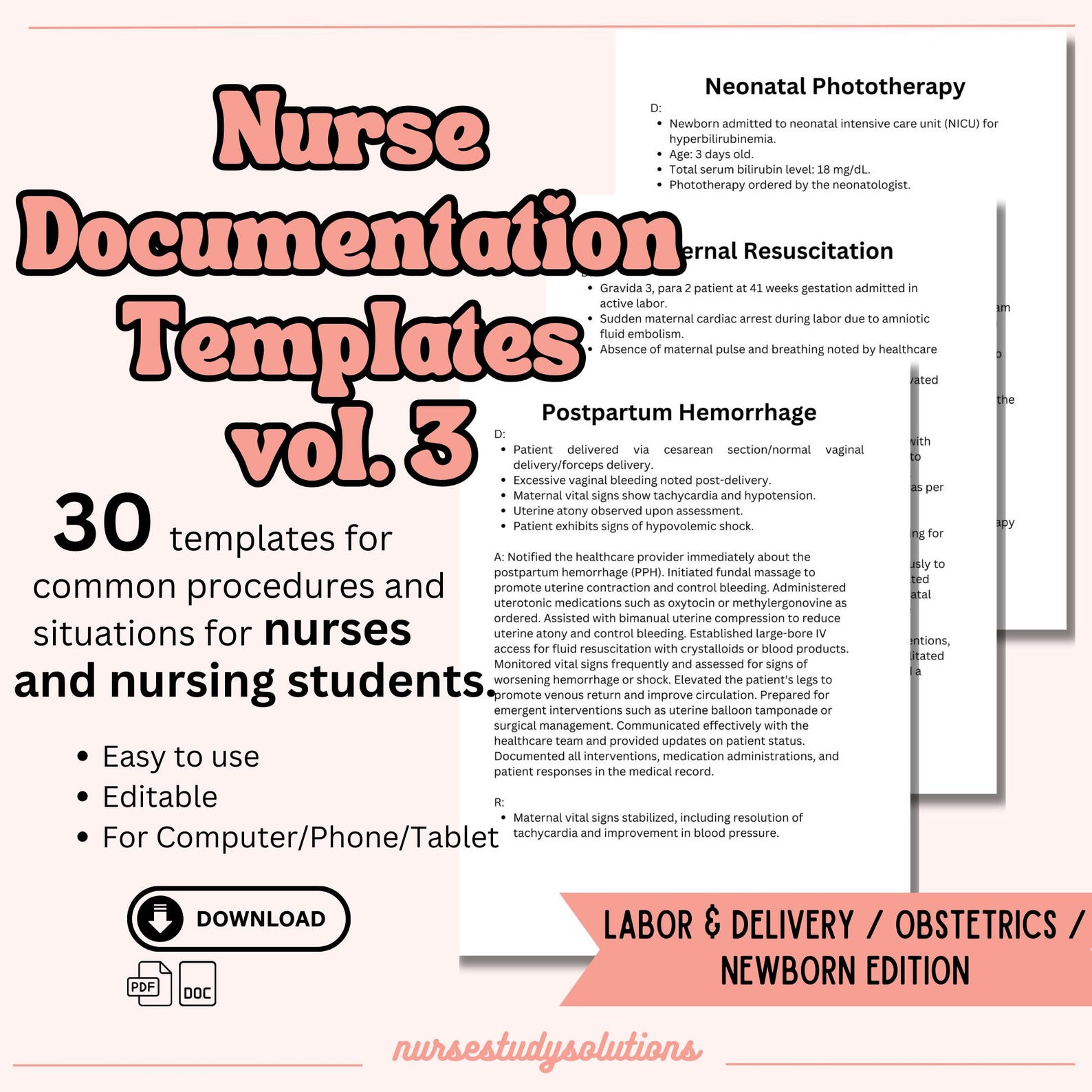 Nursing Documentation Template Ob-maternity SBAR Charting Obstetrics ...