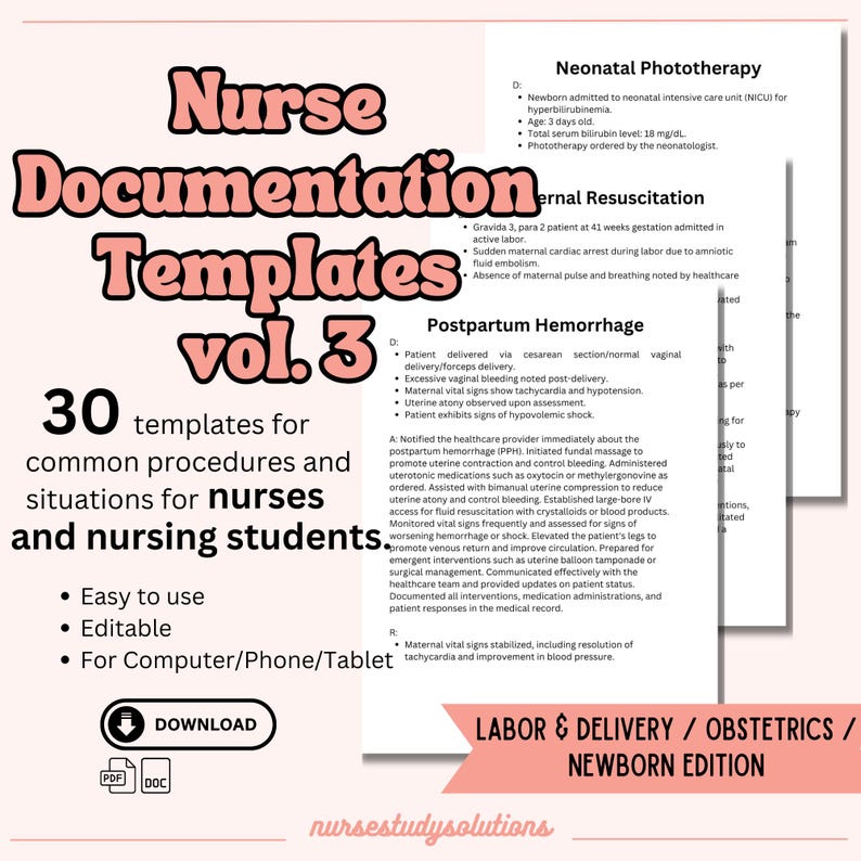 Nursing Documentation Template Ob-maternity SBAR Charting Obstetrics ...