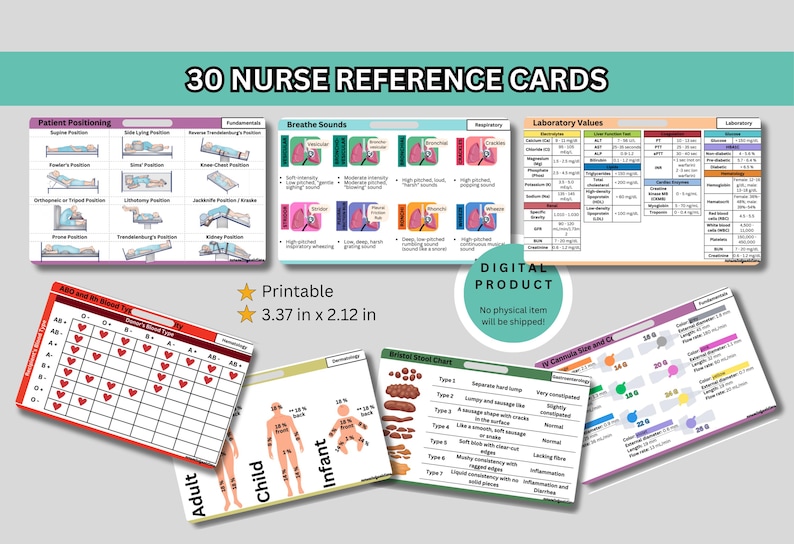 Set of 30 Complete Nurse Reference Badge Card Pack RN Pocket Cards Bundle ACLS Cheat Sheet ICU ...