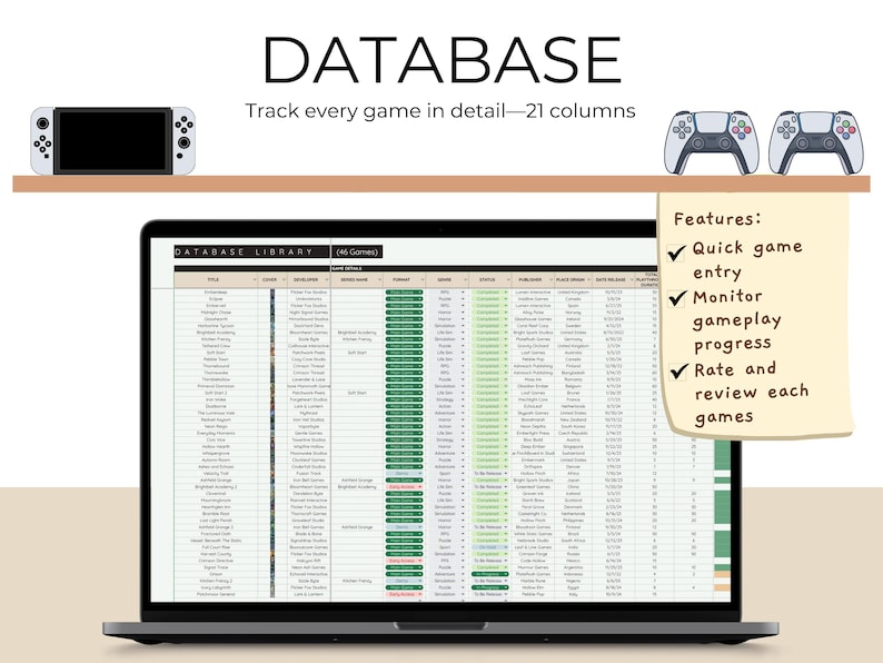 2026 Game Tracker Excel Template Spreadsheet Video Game Tracker Google ...