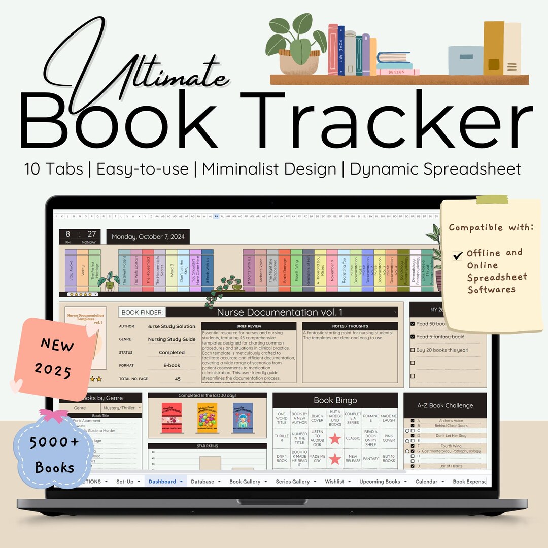 2025 Ultimate Reading Book Tracker Spreadsheet Template TBR Calendar ...