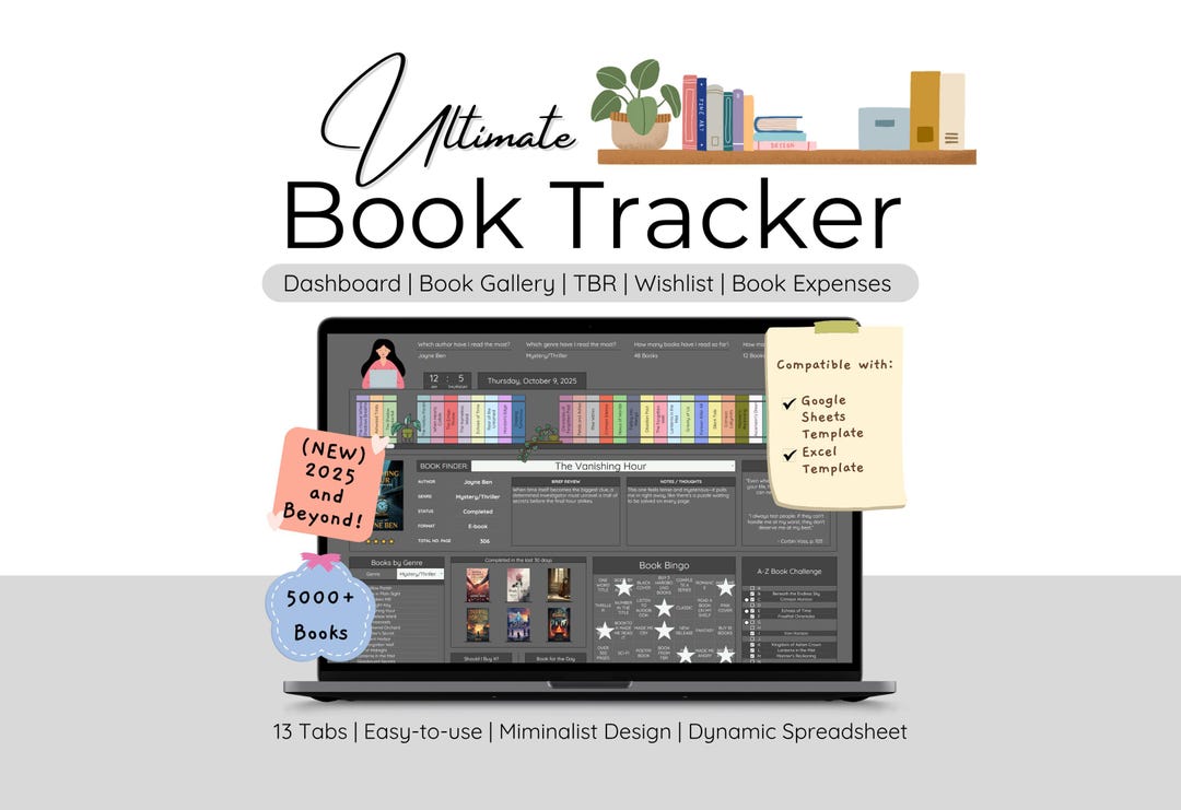 Reading Tracker Google Sheets Template Book Tracker Planner Excel ...