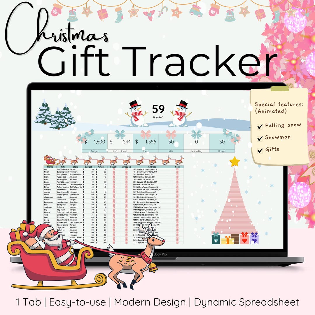 Christmas Gift Tracker Spreadsheet Template Holiday Gift Planner Gift ...