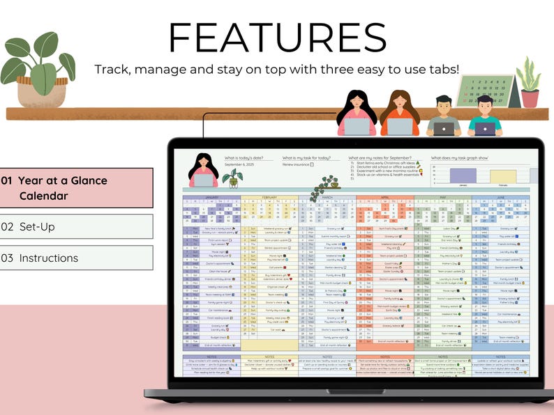 Year at a Glance Calendar Google Sheets Template Excel Template 12 ...