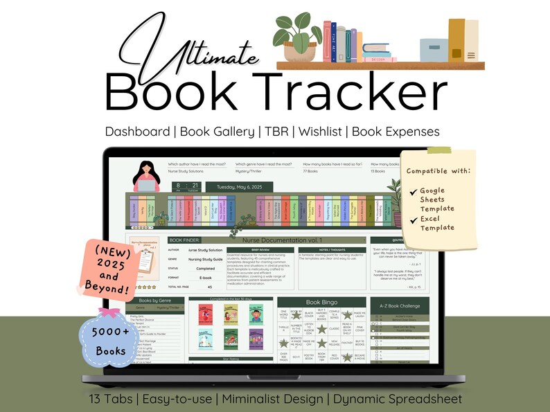 2025 Book Tracker Spreadsheet Template Reading Journal Review Log for ...