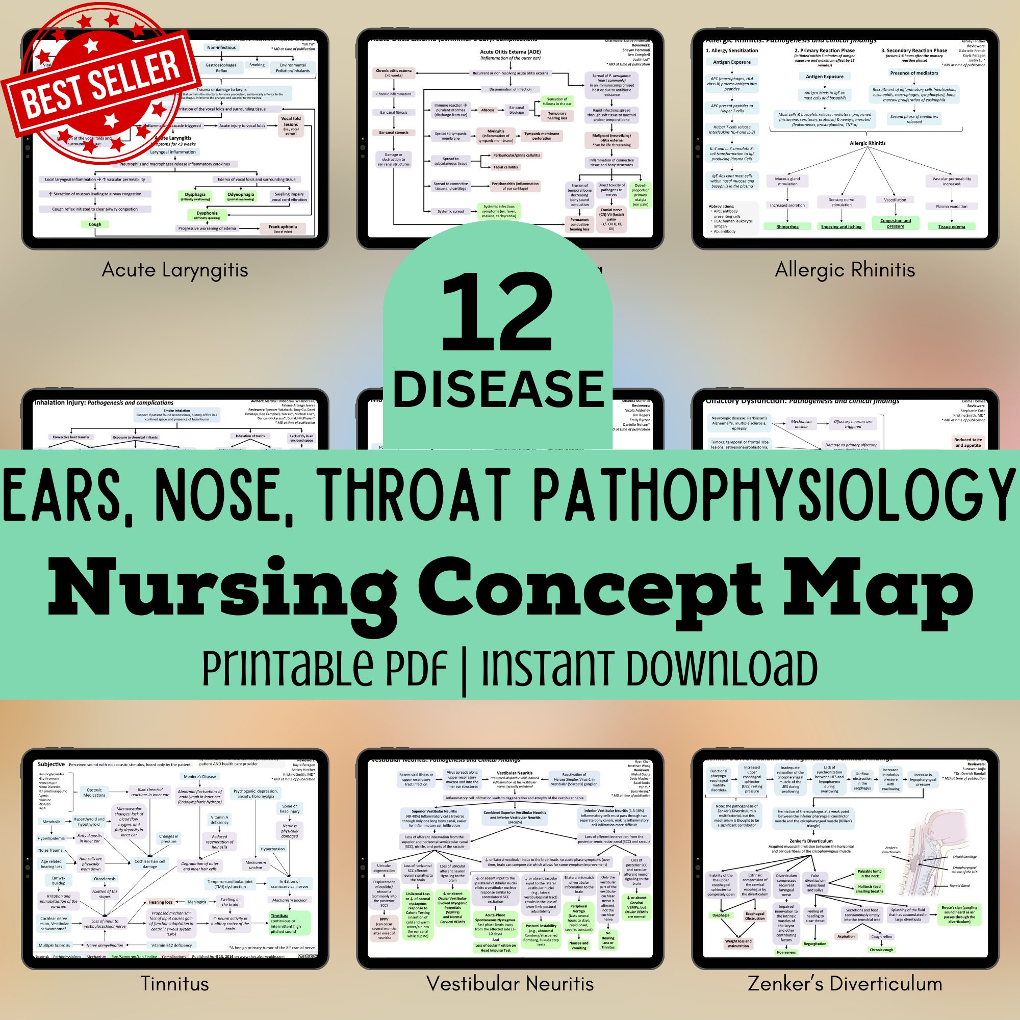 12 ENT Pathophysiology Nursing Concept Map Diseases - Etsy