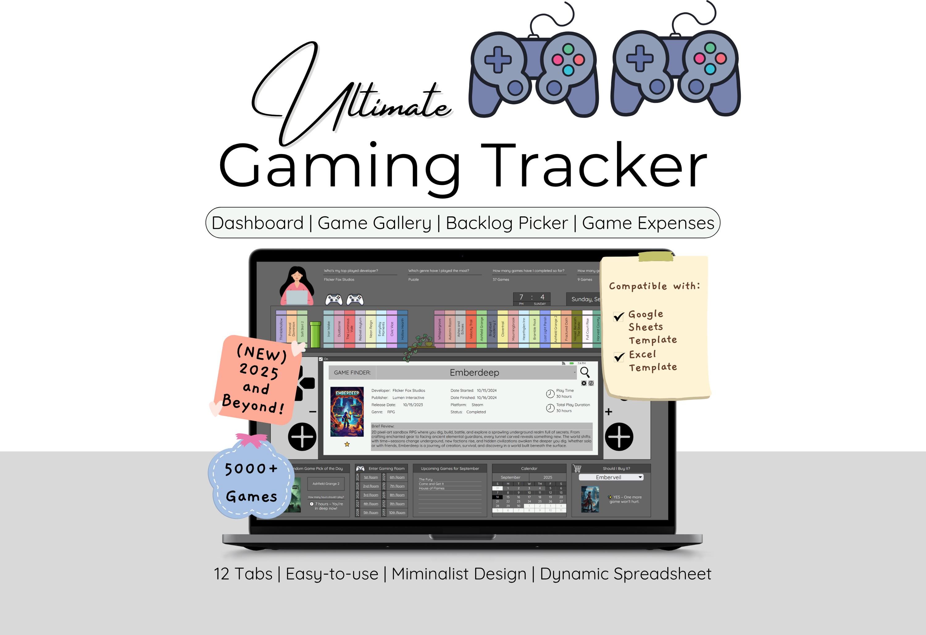 Video Game Tracker Google Sheets Template Gaming Journal Excel Template ...