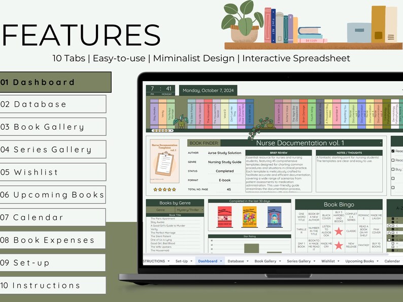 2025 Book Tracker Spreadsheet Template Reading Journal Review Log for ...