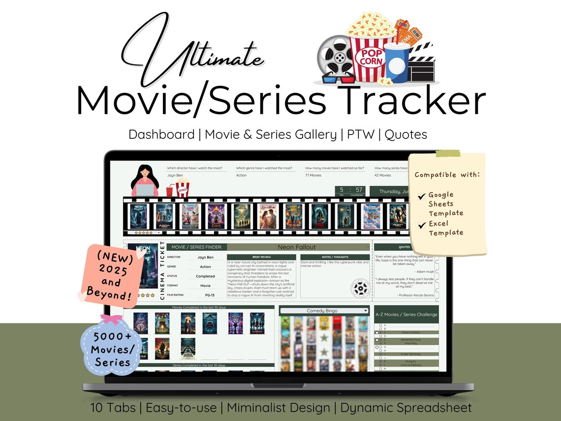 Movie Series & TV Show Tracker Spreadsheet Template With Gallery Quotes ...