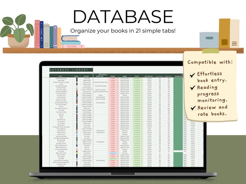 2025 Book Tracker Spreadsheet Template Reading Journal Review Log for ...