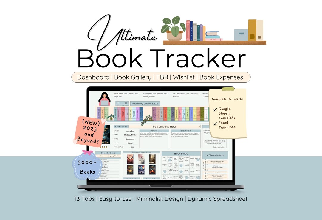 2025 Reading Tracker Spreadsheet Book Tracker Spreadsheet Template ...