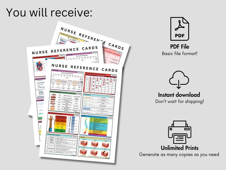 Set of 10 Complete Nurse Reference Badge Card Pack Bundle ICU Lab Card ...