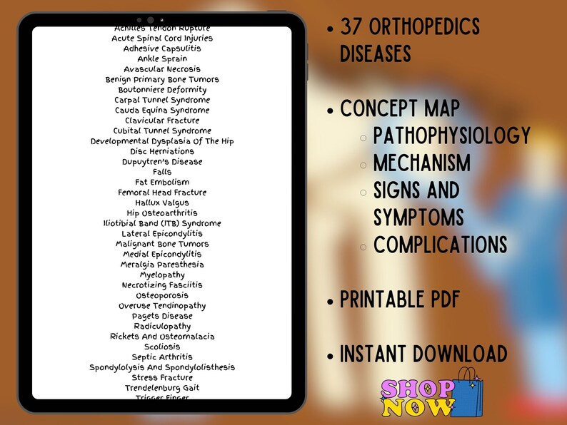 37 Orthopedics Pathophysiology Nursing Concept Map Diseases - Etsy