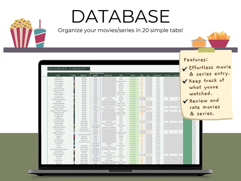 Movie Series & TV Show Tracker Spreadsheet Template With Gallery Quotes ...