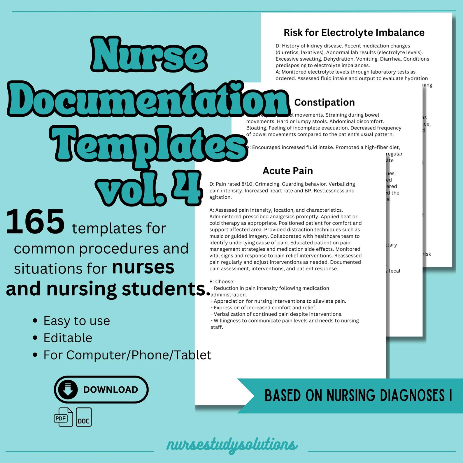 165 Nurse Documentation Template Based on Nursing Diagnoses I SBAR Nurse Charting Guide Nursing ...
