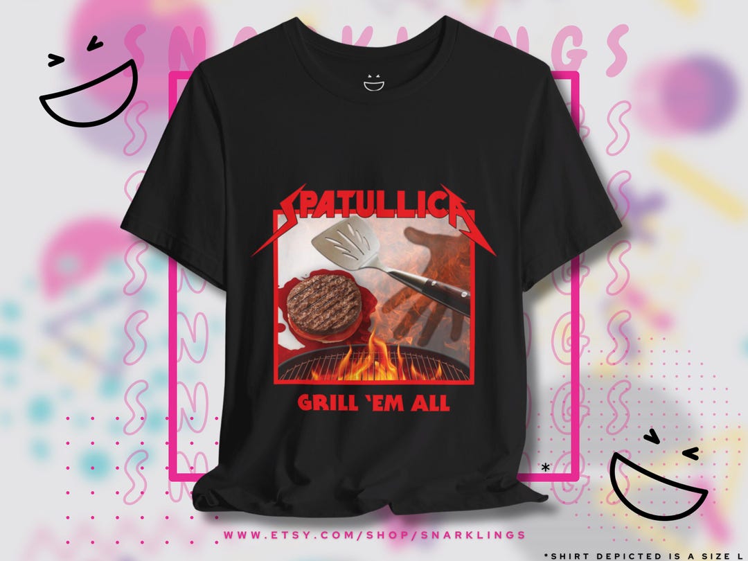 Spatullica Grill 'em All Graphic Tee | Funny Metallica Parody T-shirt ...