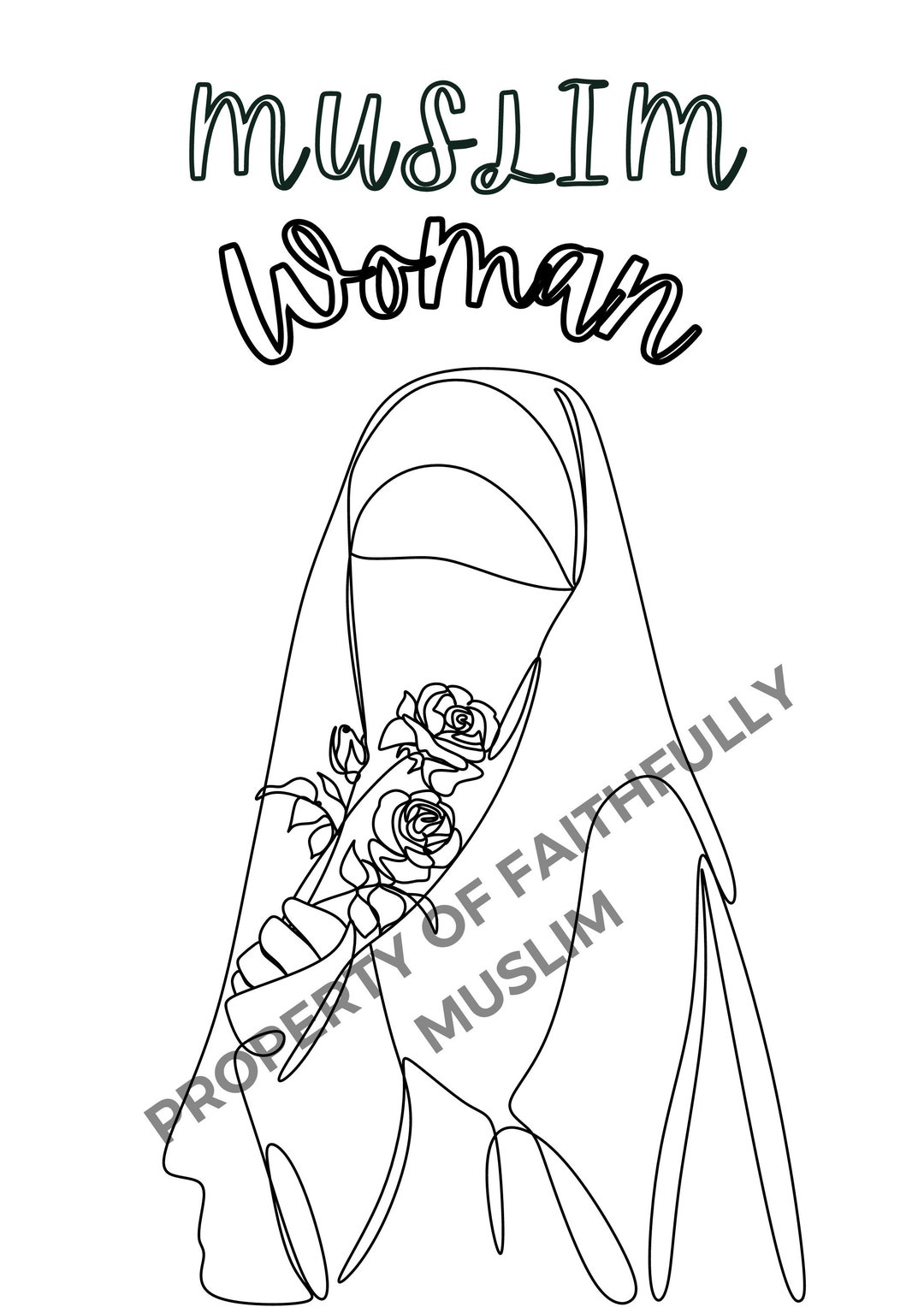 Muslimah Coloring Page: Niqab and Roses Drawing for Mindful - Etsy México
