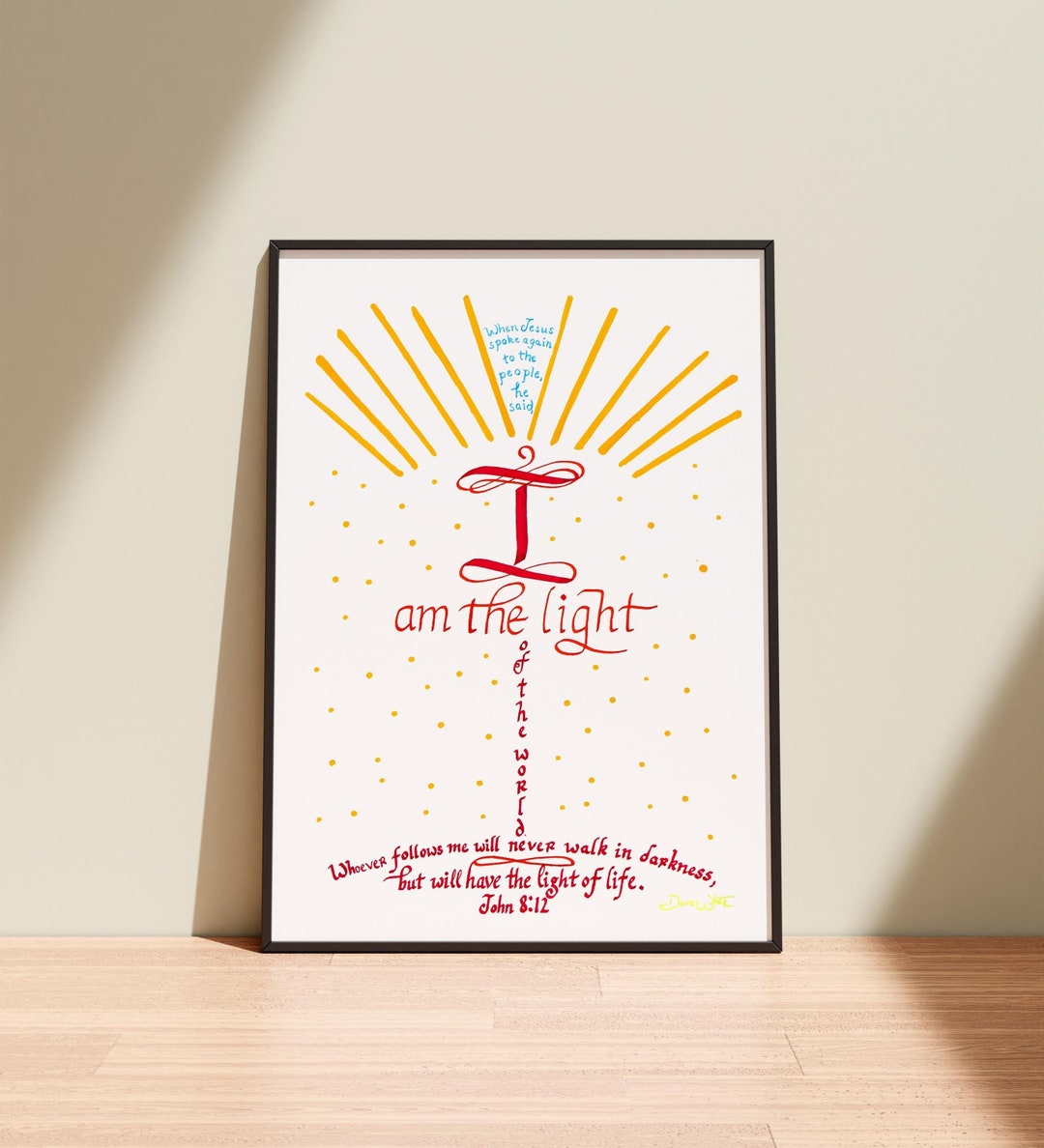 John 8 12 Bible Verse Calligraphy Print Christian Art I Am the Light of ...
