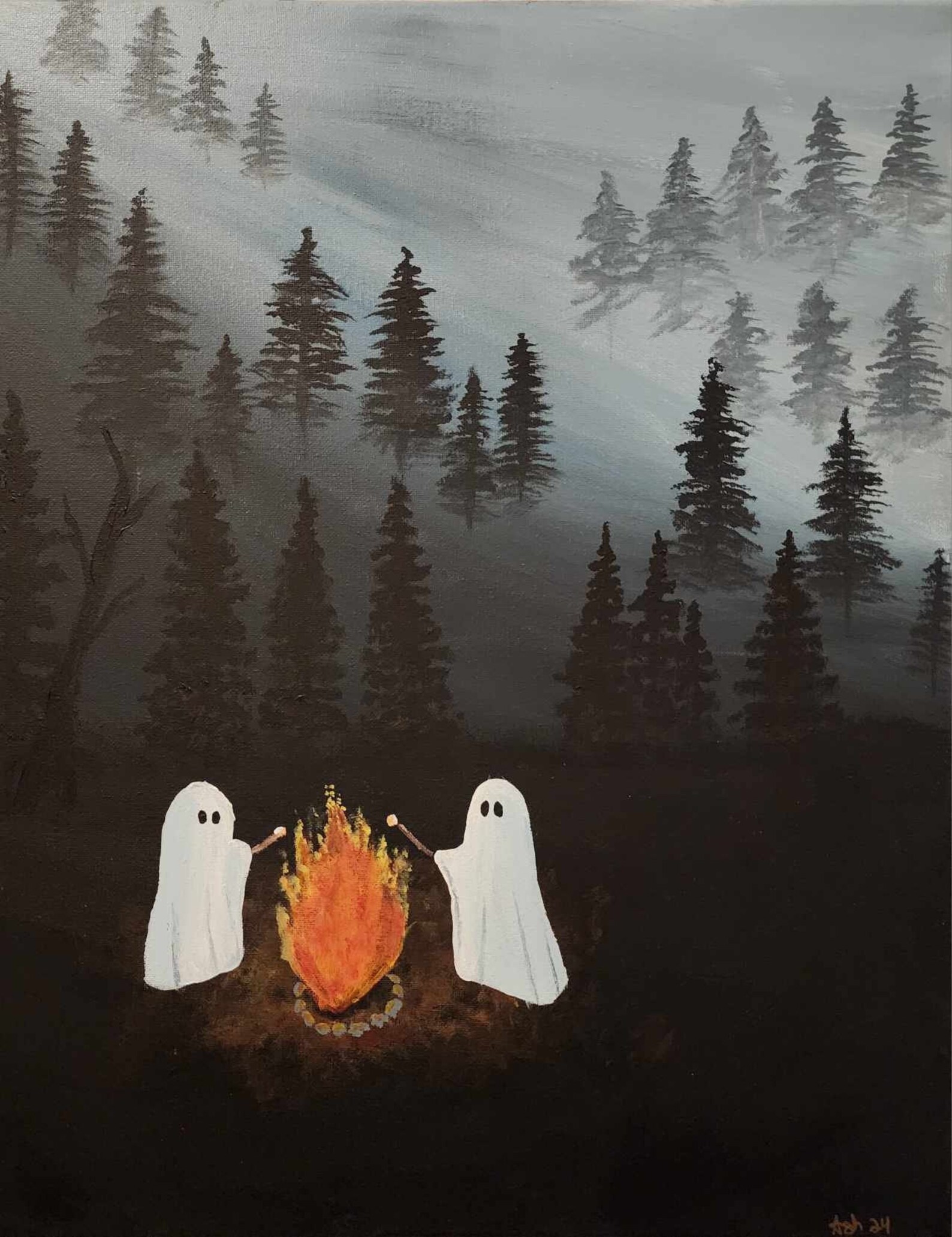 Campfire Ghost Stories Acrylic Painting on Canvas - Etsy