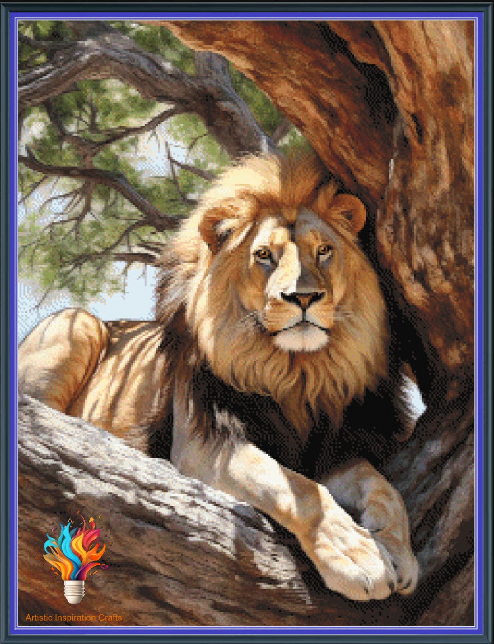 Regal Lion in the Tree Cross Stitch Pattern | Majestic Wildlife Scene ...