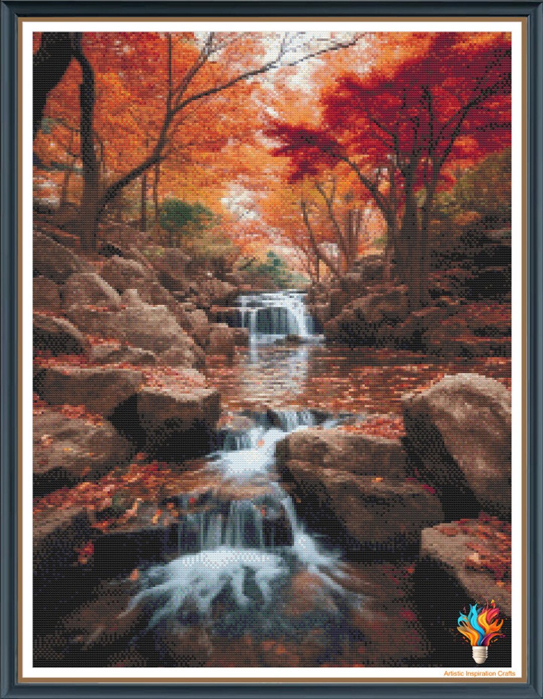 High Detail Autumn Waterfalls Cross Stitch Pattern - Pattern Keeper ...