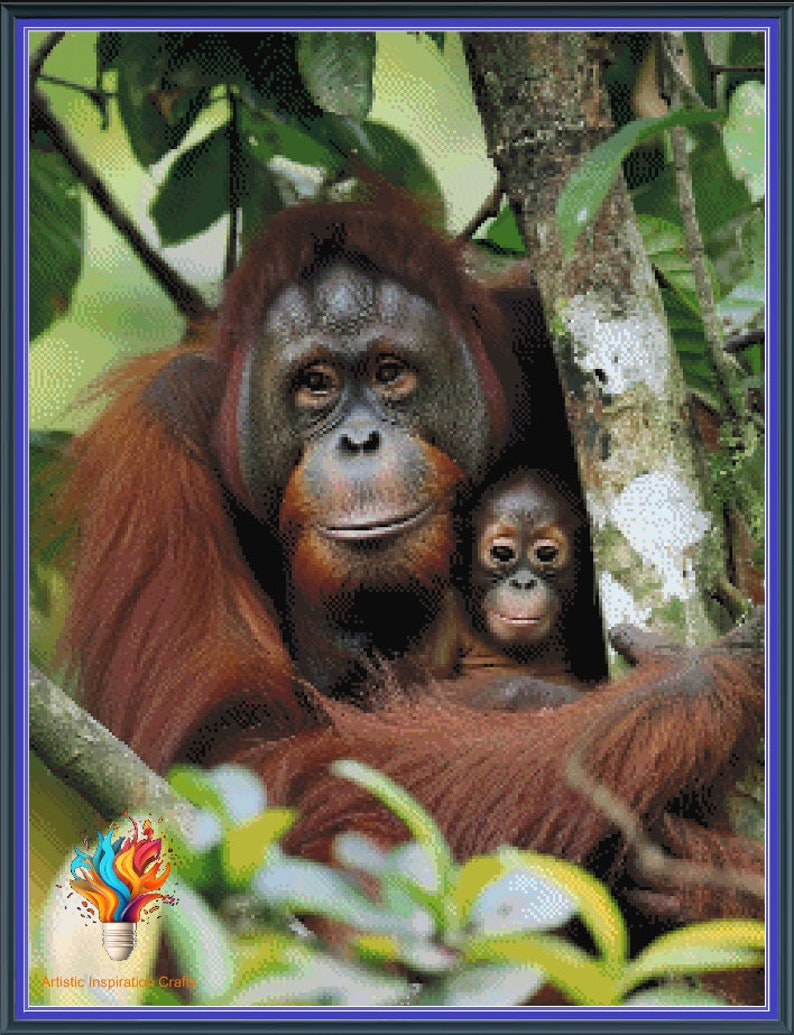 HD Orangutan Mother and Baby Cross Stitch Pattern | Heartwarming ...