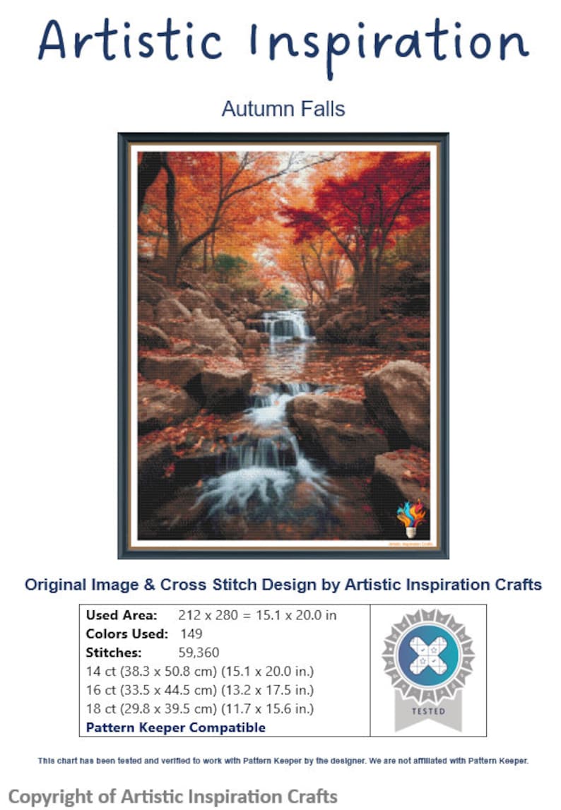 High Detail Autumn Waterfalls Cross Stitch Pattern - Pattern Keeper ...
